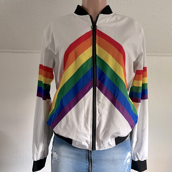 Jackets & Coats | Lgbtq Pride Rainbow Retro Bomber Jacket | Poshmark